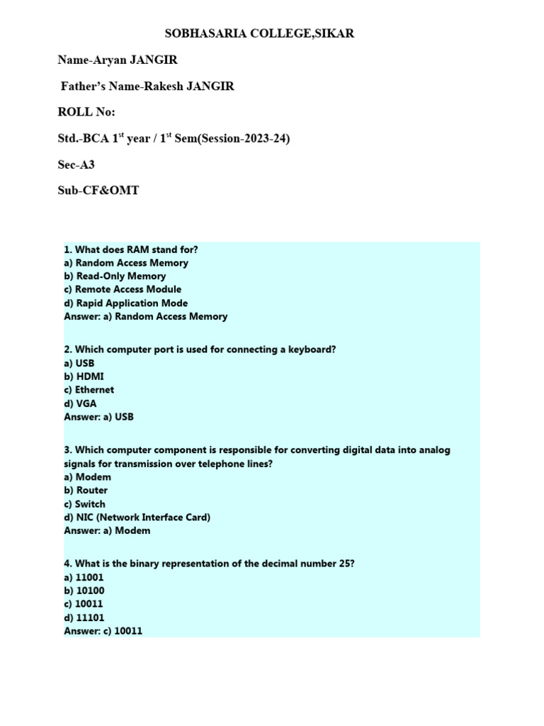 Aryen JANGIR A3 OMT | PDF | Computer Data Storage | Read Only Memory