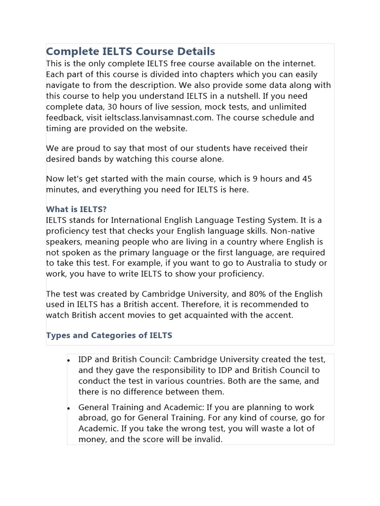 IELTS Full Course in 10 Hours | PDF | International English Language ...