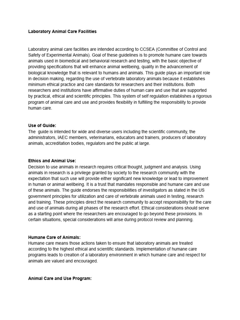 Laboratory Animal Care Facilities | PDF | Animal Testing | Animal Welfare