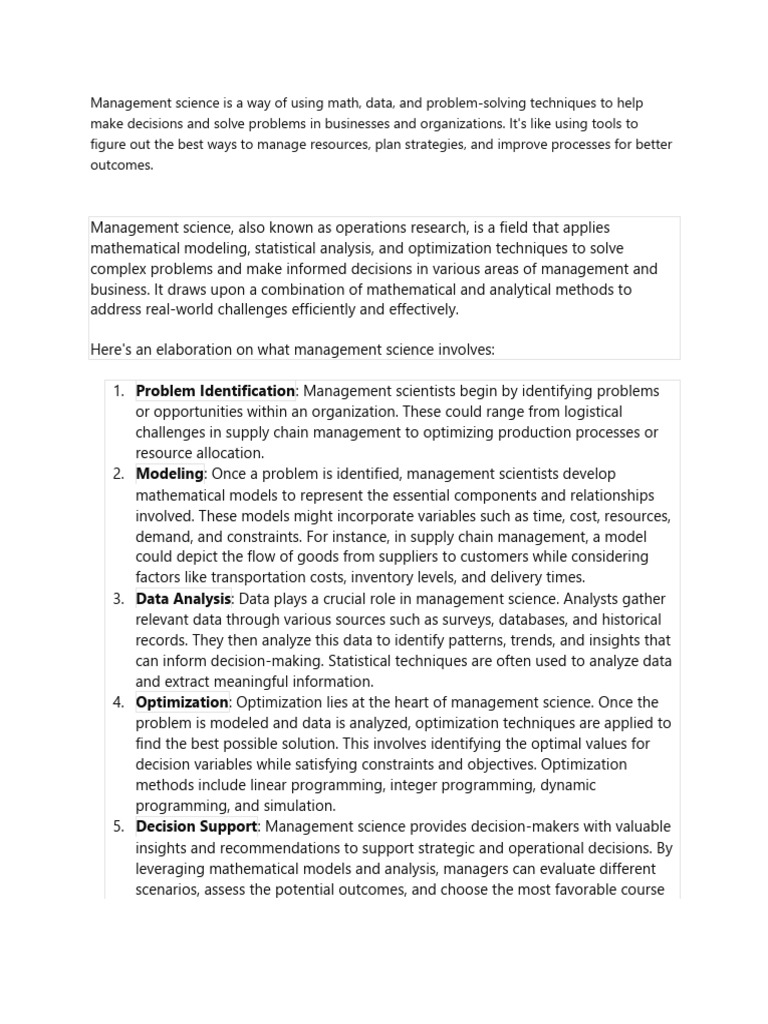 Management Science (Introduction) | Download Free PDF | Mathematical Optimization | Data Analysis