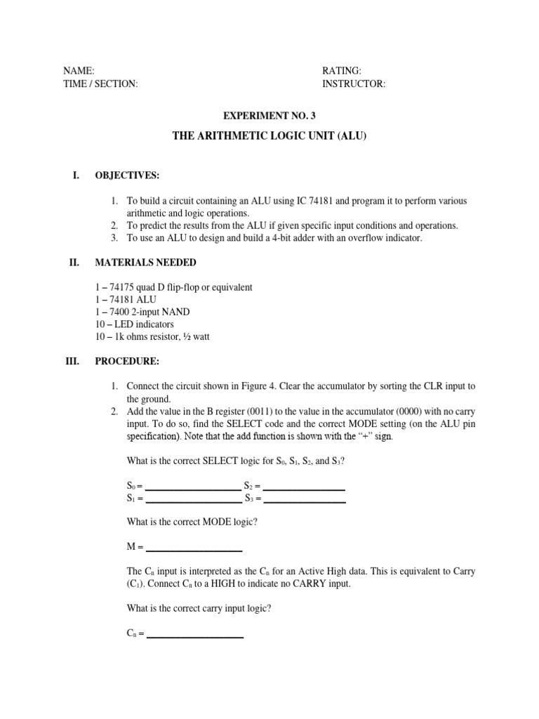 Experiment 3 ALU -2024 | PDF | Logic Gate | Electronic Design