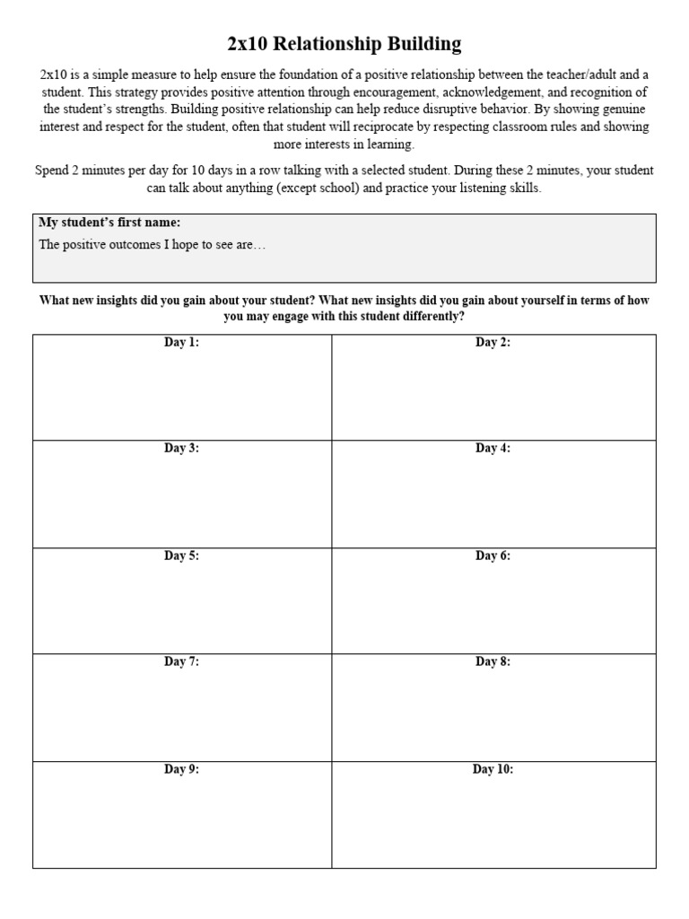 2x10 Relationship Building Handout PDF | PDF | Career & Growth | Self ...