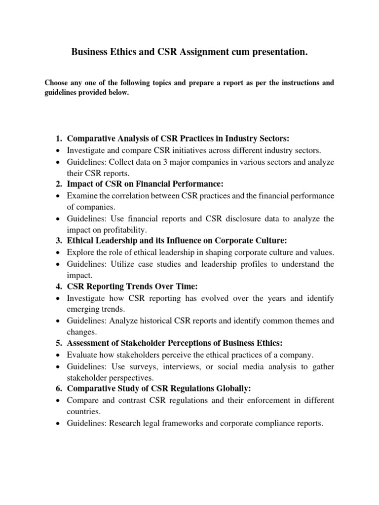 Assignment and Guidelines | PDF | Corporate Social Responsibility | Business Ethics