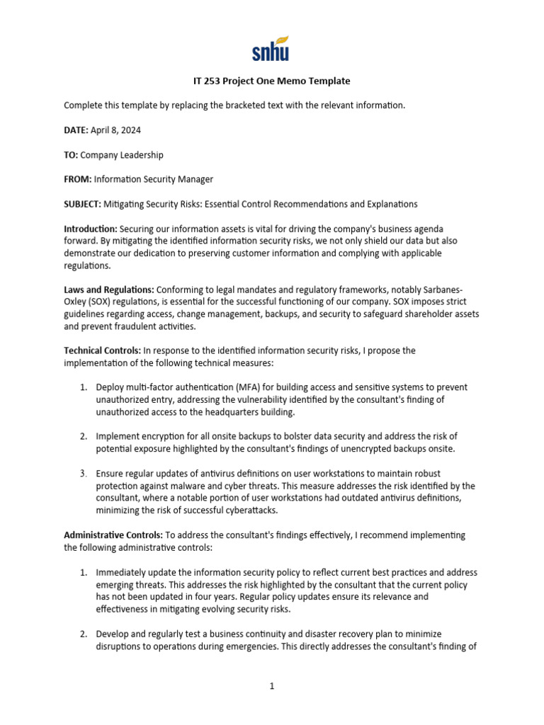 IT 253 Project One Memo | PDF | Security | Computer Security