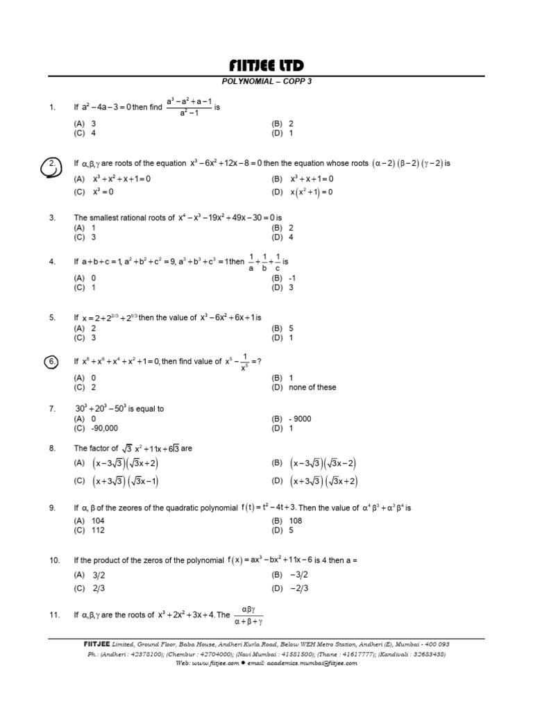 Edited - Copp - 3 Polynomial Rechecked and Ans Key | PDF | Mathematical Objects | Algorithms