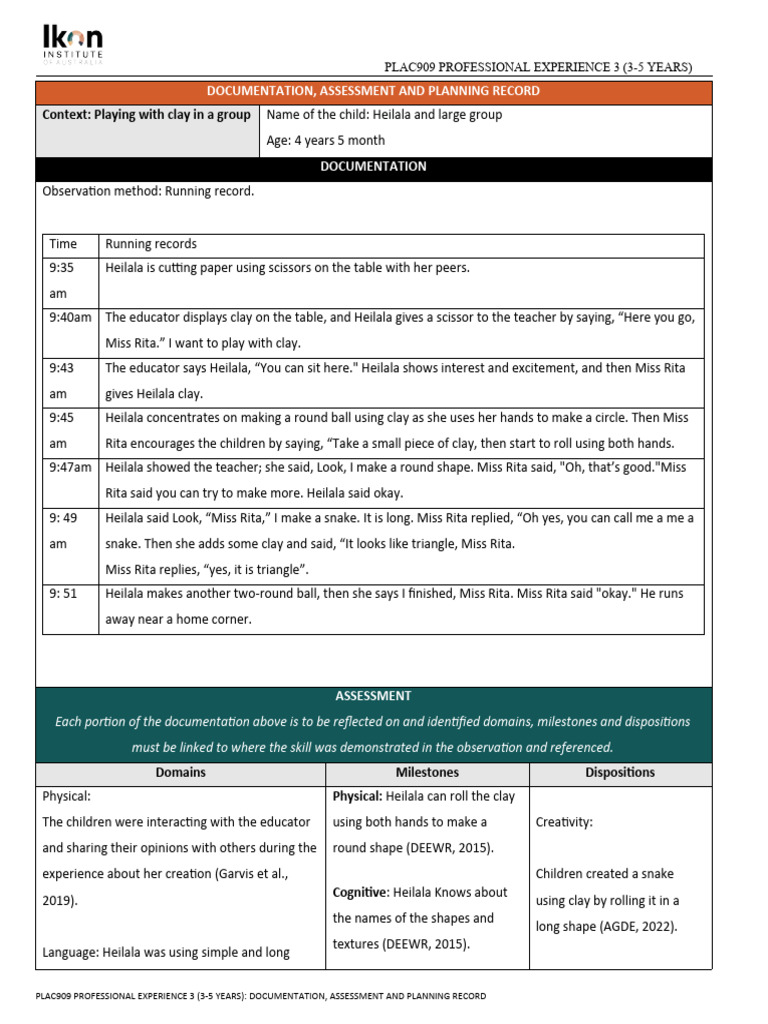 plac909 dap iko2000069 observation 4 | PDF | Learning | Creativity