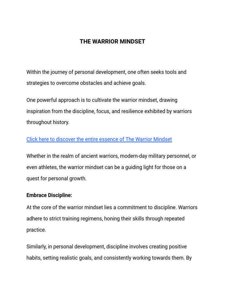 The Warrior Mindset | PDF | Disciplines | Goal