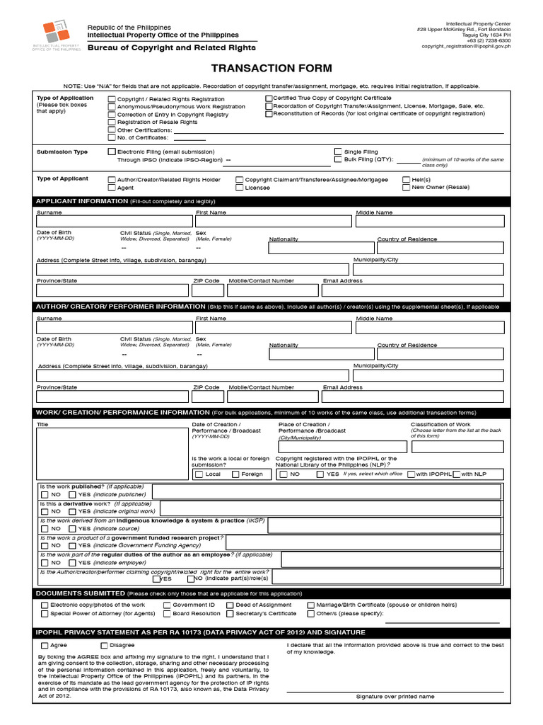 BCRR Forms Transaction Form 1121 | PDF | Copyright | Intellectual Property