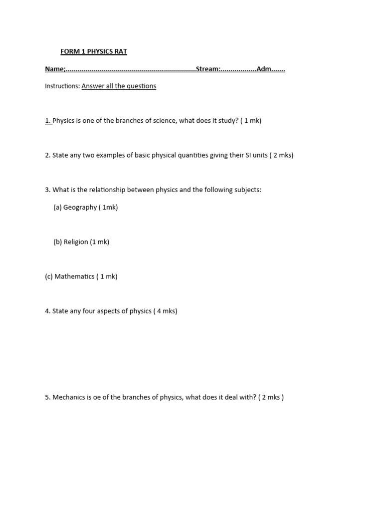 Form 1 Physics-Wps Office | PDF