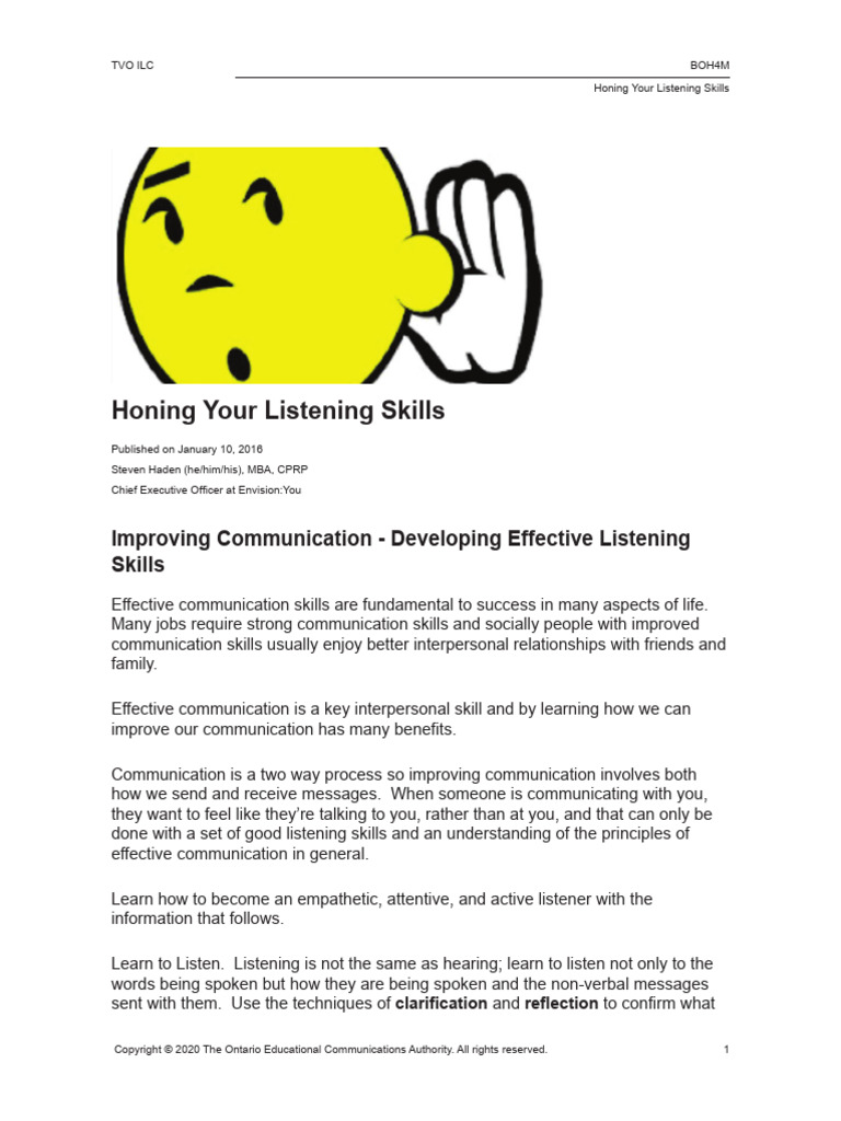 Boh4m 01.02.317a Honing Your Listening Skills Steven Haden | PDF ...