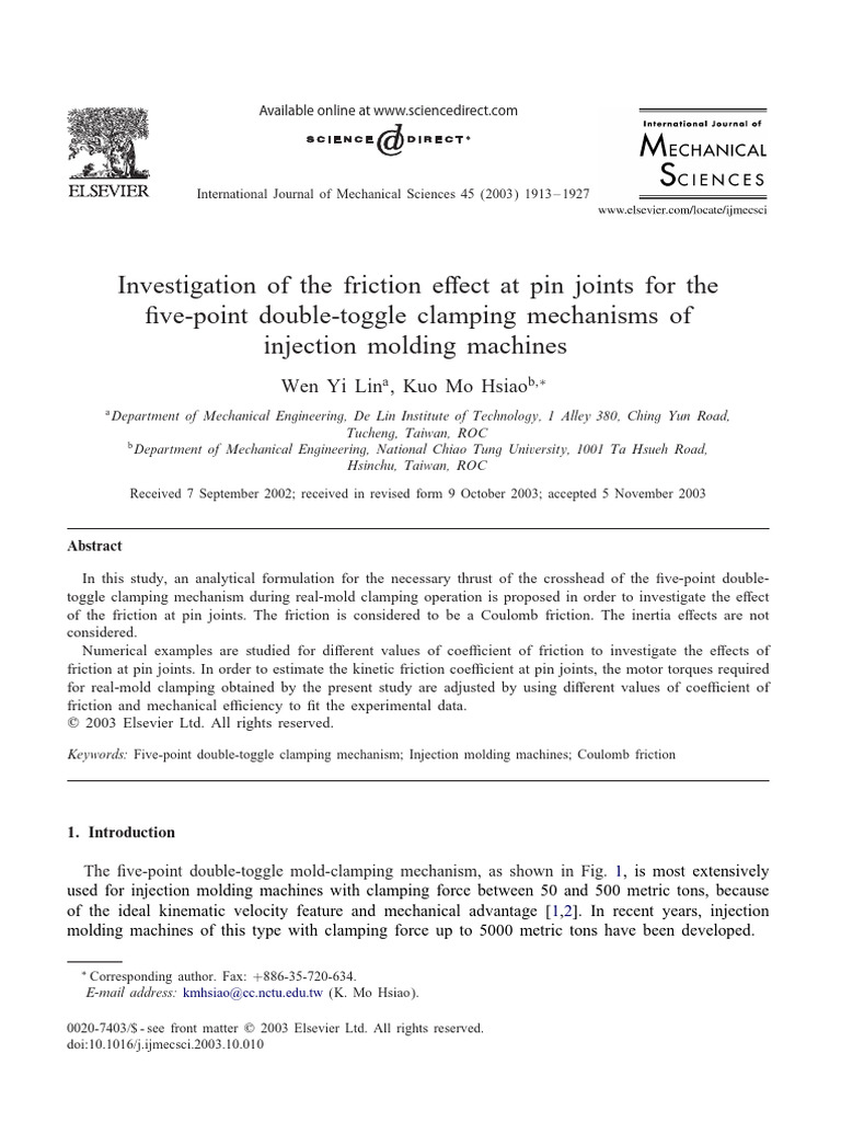 Investigation of The Friction Eect at Pin Joints For The "Ve-Point ...