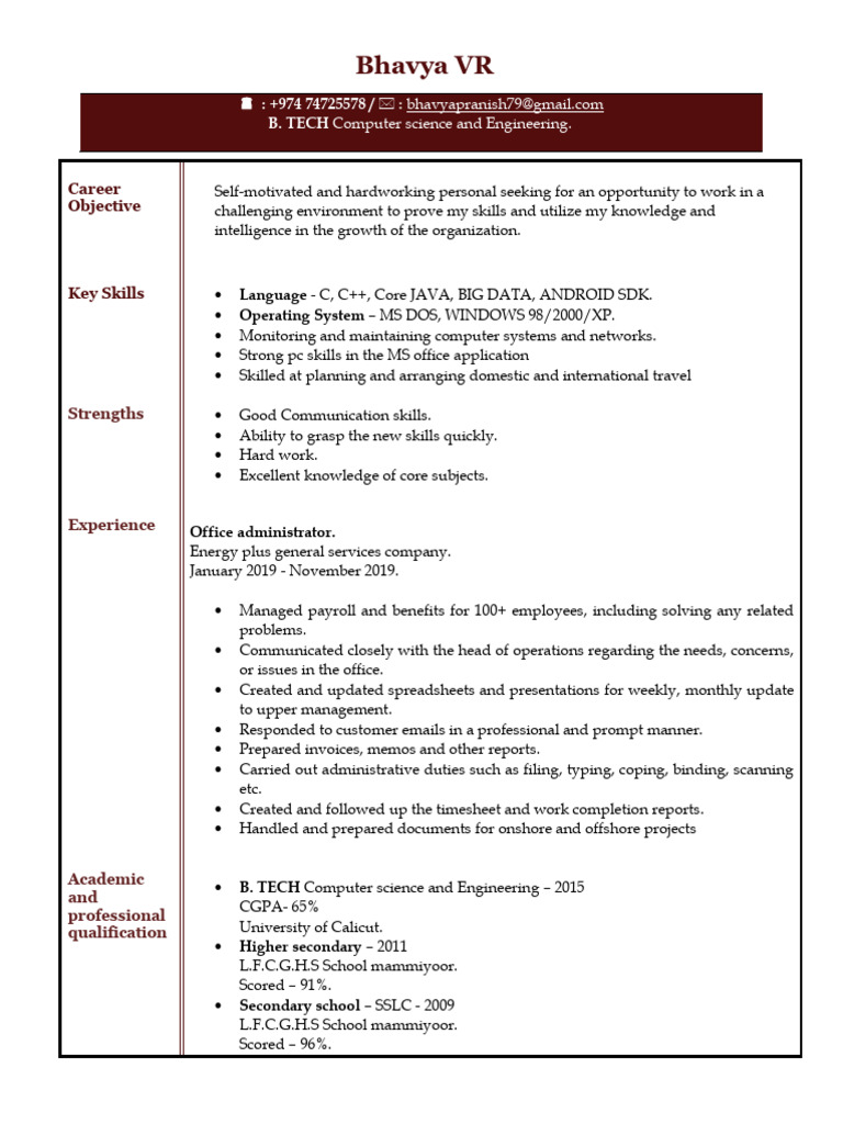 Resume - Bhavya V R | PDF | Android (Operating System) | Information ... Resume - Bhavya V R | PDF | Android (Operating System) | Information ...