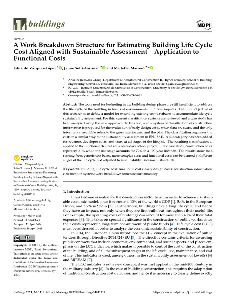A Work Breakdown Structure for Estimating Building | PDF | Life Cycle ...