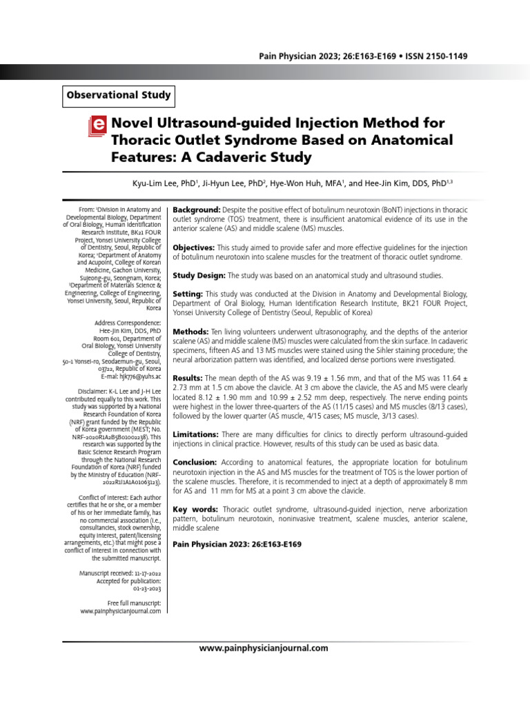 Novel Ultrasound-Guided Injection Method For Thoracic Outlet Syndrome ...