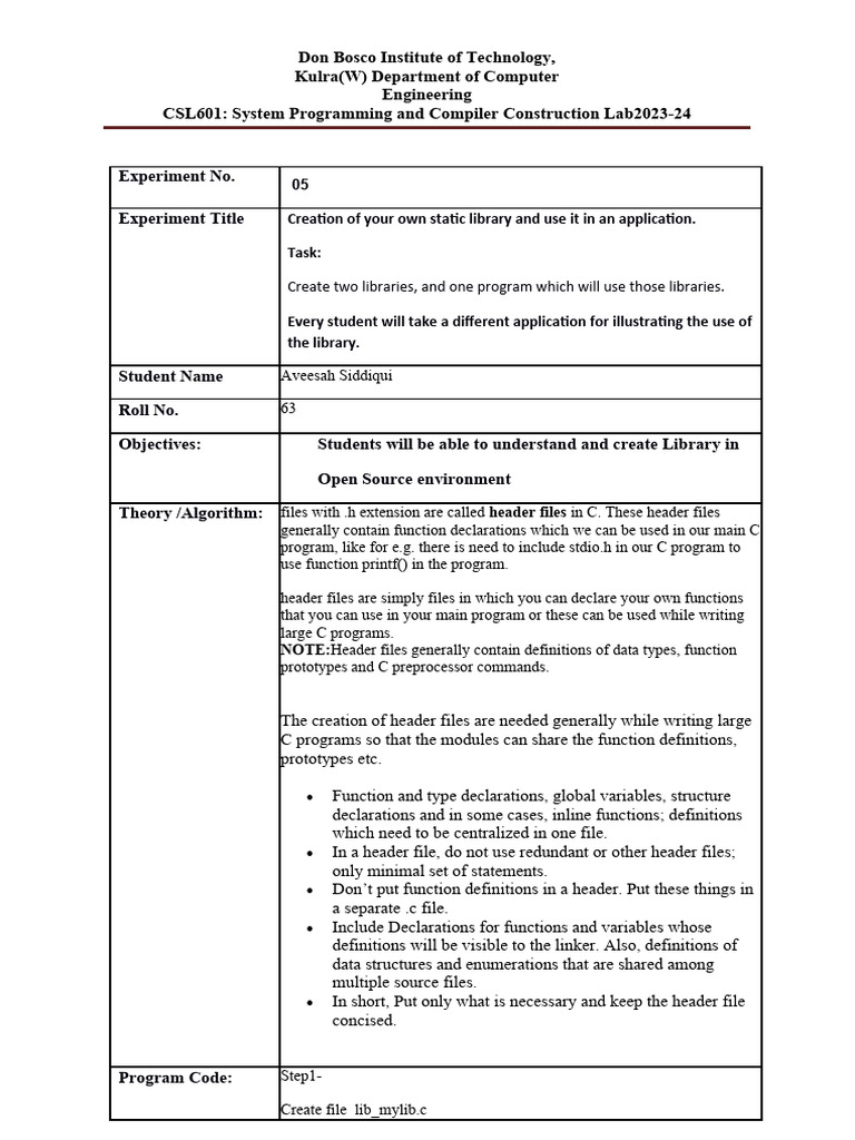 Experiment No5 | Download Free PDF | Library (Computing) | Computer Program