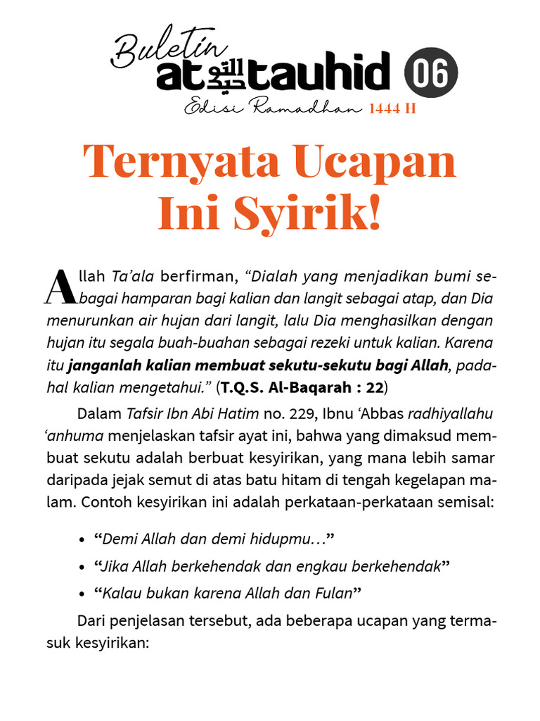 06 - Ternyata Ucapan Ini Syirik | PDF