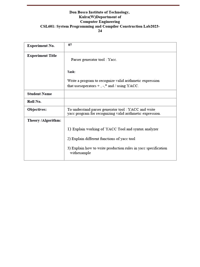 Experiment No 7 - SPCC | PDF | Parsing | Compiler