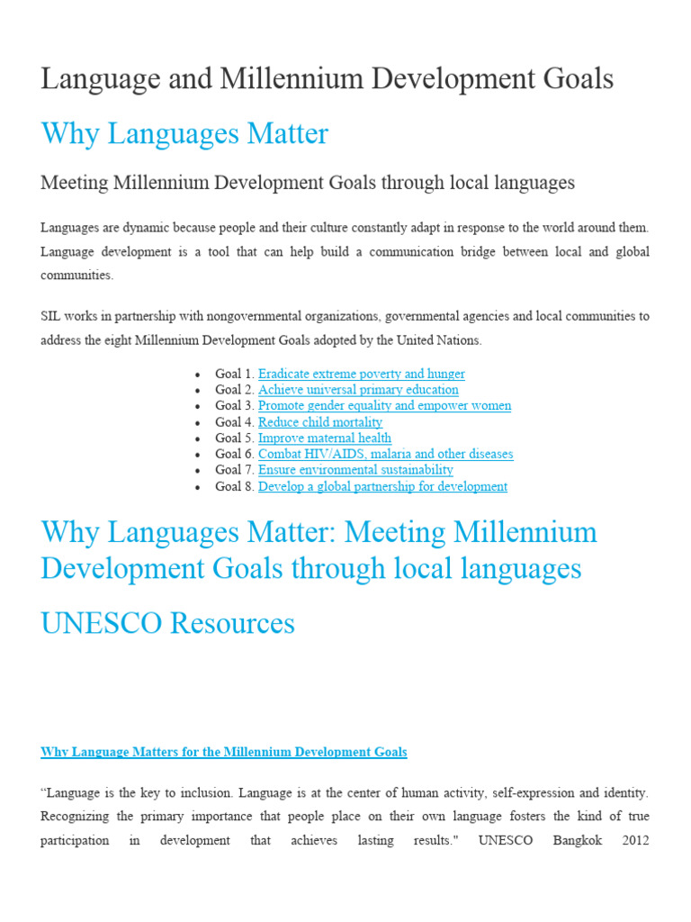 Language's Role in Development Goals | PDF | Millennium Development ...