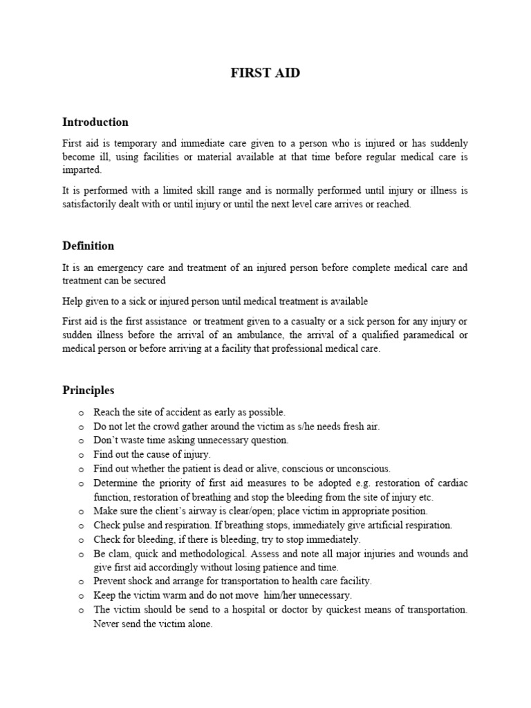 First Aid Introduction | PDF | First Aid | Emergency Department