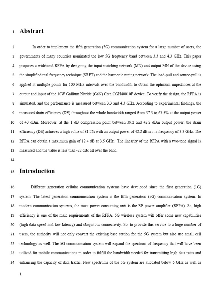 Wideband RFPA Design for 5G Systems | PDF | Low Pass Filter ...