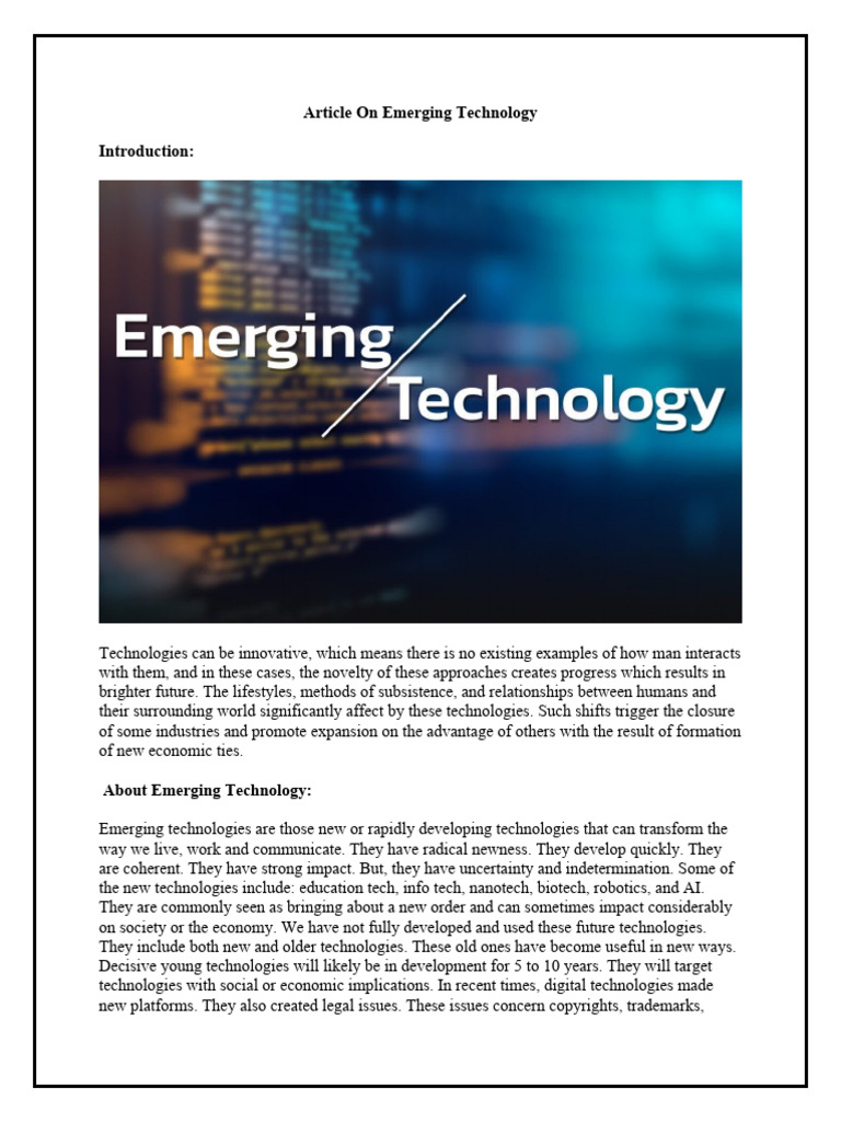 Article On Emerging Technology | PDF | Emerging Technologies | Artificial Intelligence
