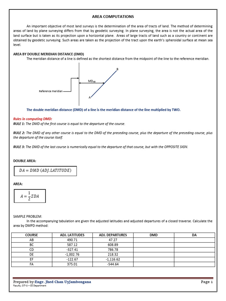 Topic 7 - Area Computations | PDF | Surveying | Latitude