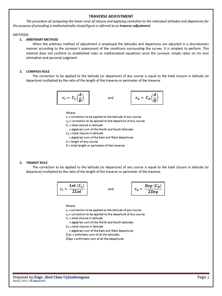 Topic 6 - Traverse Adjustment | PDF | Latitude | Surveying