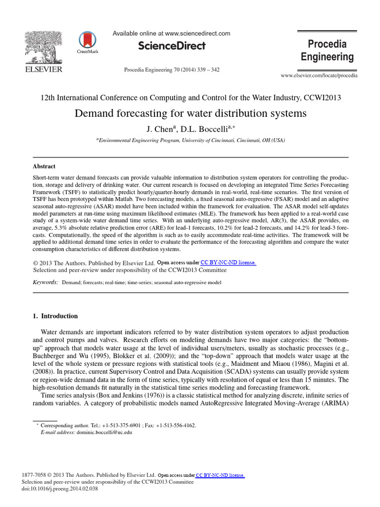 Water Demand Forecasting Framework | PDF | Autoregressive Integrated ...
