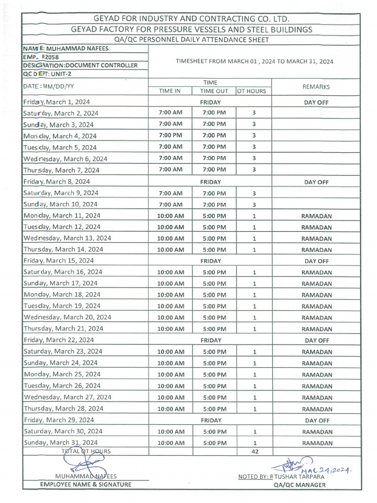 7-March Nafees Timesheet | PDF