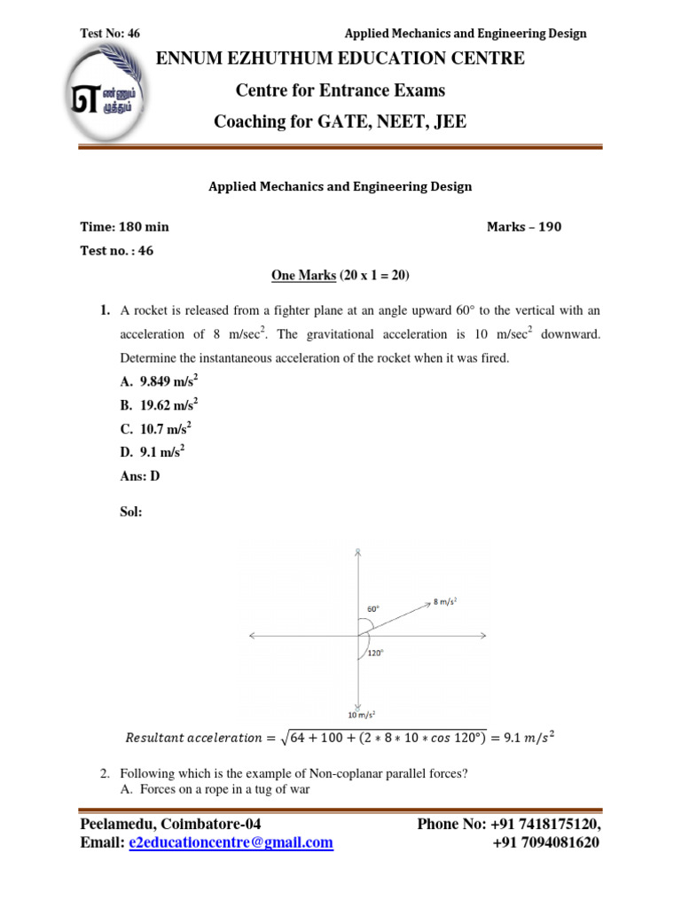 Applied Mechanics Test 46 Questions | PDF | Gear | Stress (Mechanics)