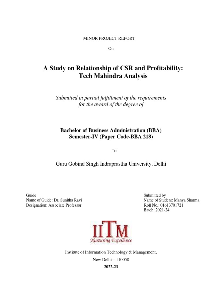 Manya Sharma - Final Minor Project | PDF | Corporate Social ...
