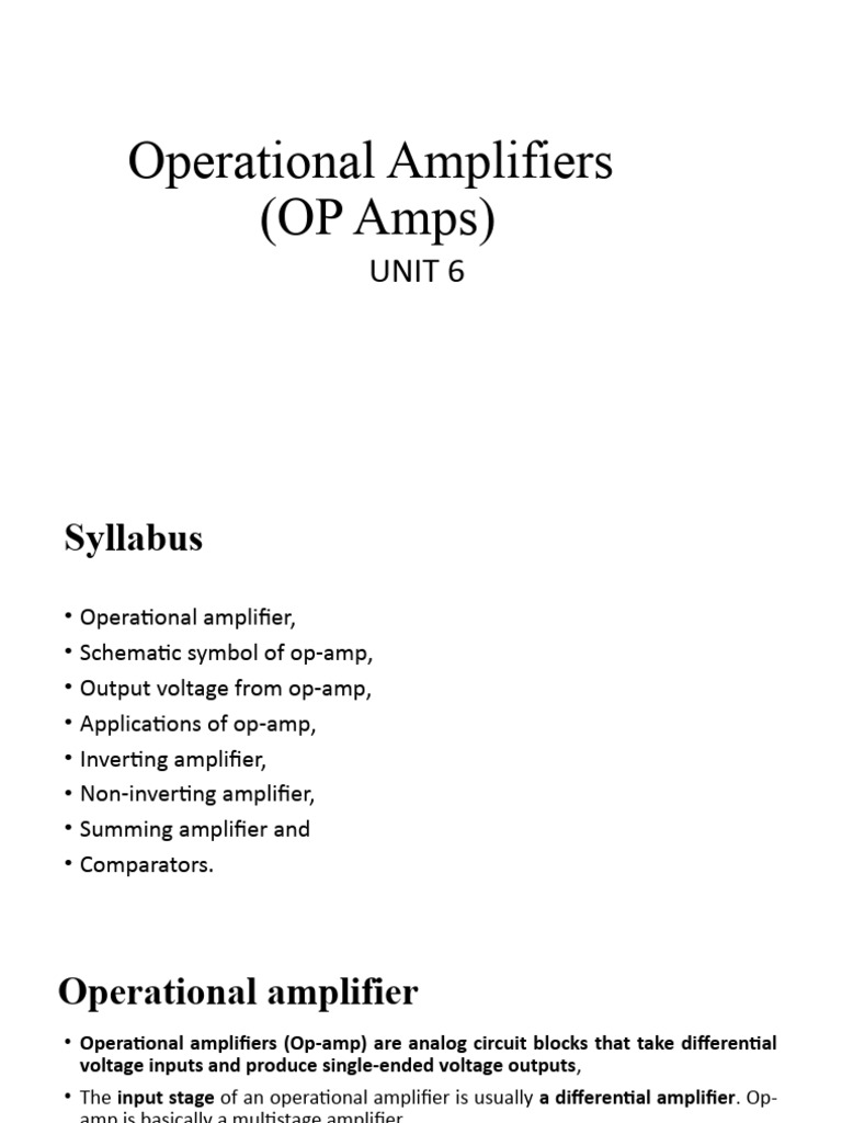 UNIT 6 Operational Amplifiers | PDF | Operational Amplifier | Amplifier