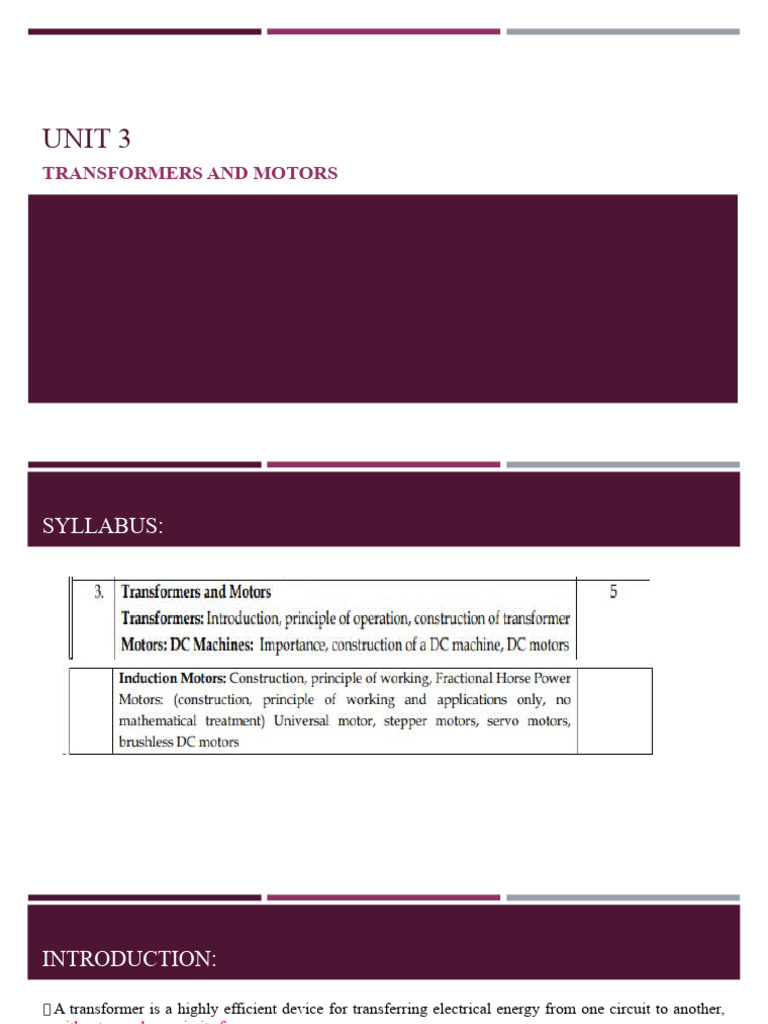Unit 3 Transformer-motors | PDF | Transformer | Inductor