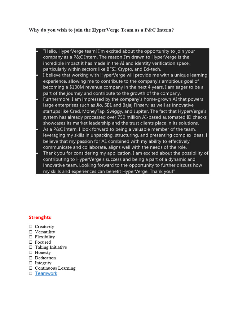 Why Do You Wish To Join The HyperVerge Team As A P | PDF