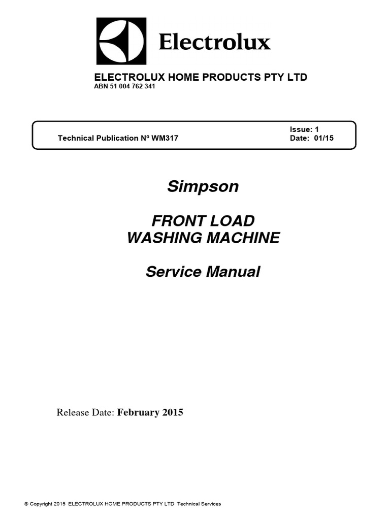 Simpson Front Loader Washing Machine Service Manual | PDF | Power ...