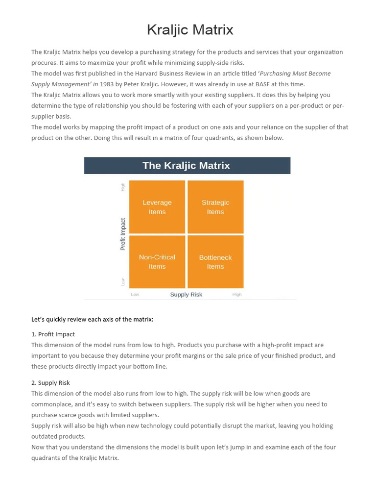 Kraljic Matrix | PDF | Supply Chain | Procurement