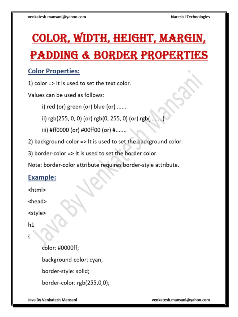 Color, Margins, Padding & Border Properties | PDF | Graphic Design | Computer File Formats