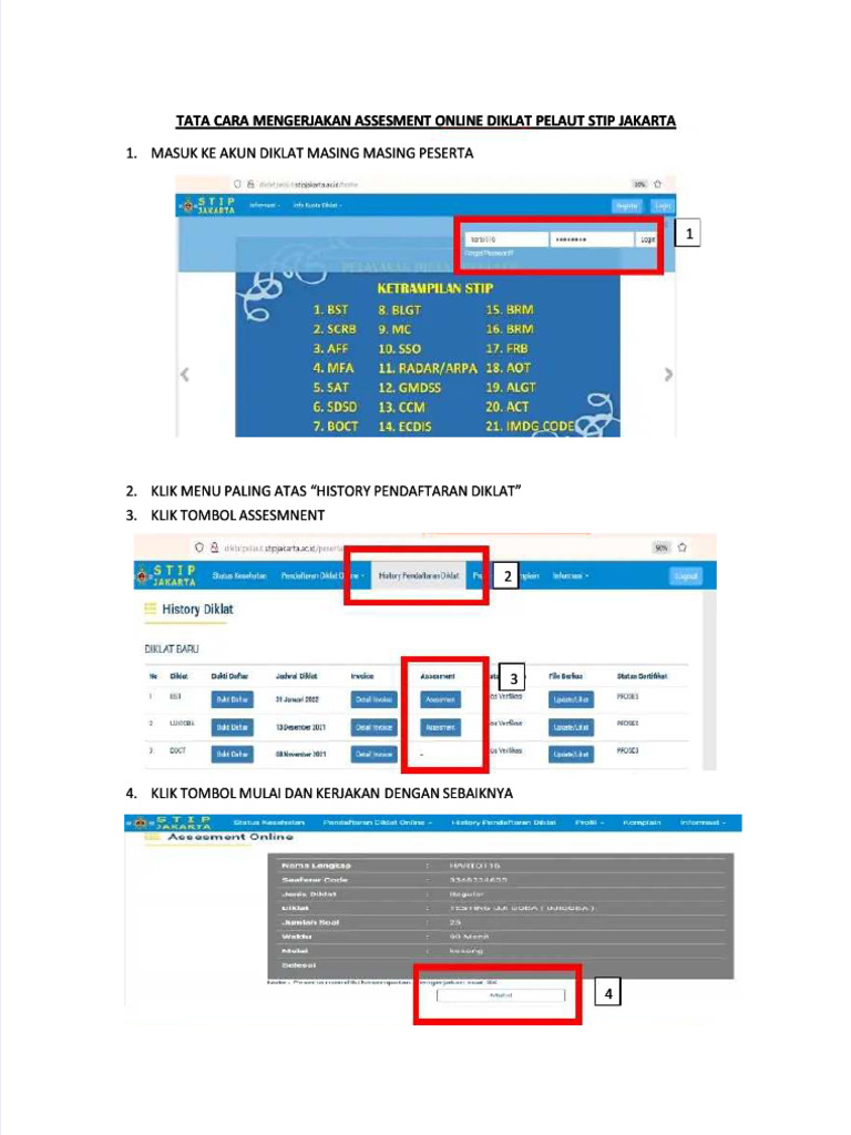 PDF Tata Cara Assesment Diklat Pelaut Online Stip Jakarta Compress | PDF