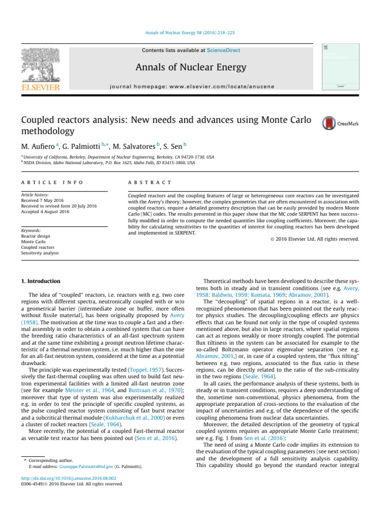 Aufiero Coupled Reactors Analysisn New Needs and Advances Using Monte Carlo 2016 | PDF | Neutron ...