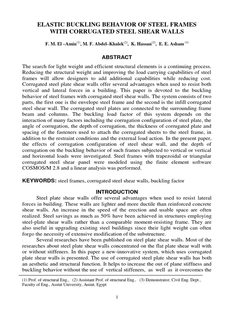 Elastic Buckling Behavior Of Steel Frame Pdf Buckling Beam