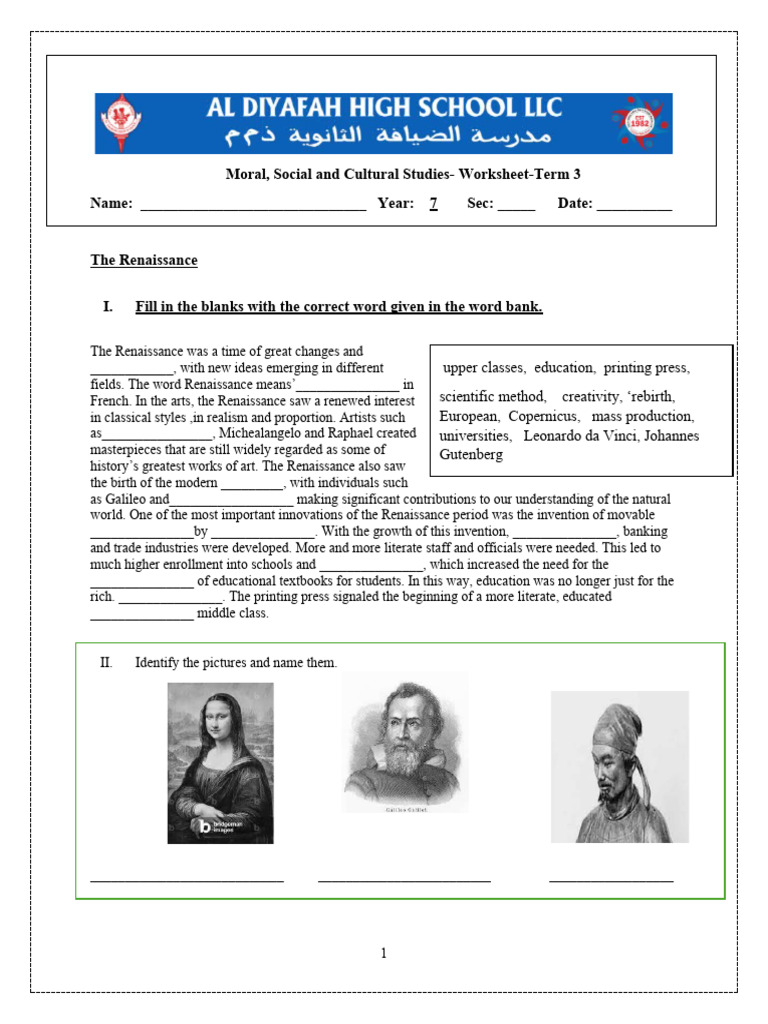 Worksheet Online Class | PDF | Renaissance