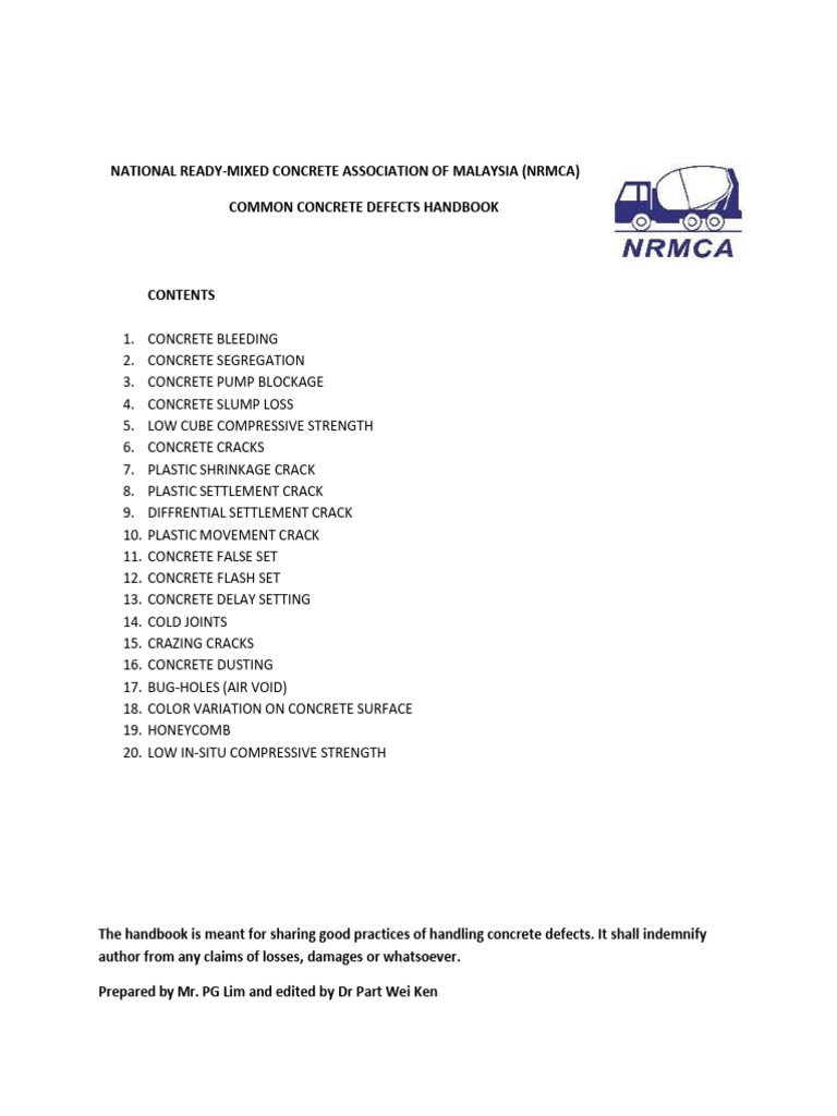 Common Concrete Defects Handbook NRMCA 1712983383 | PDF | Concrete ...