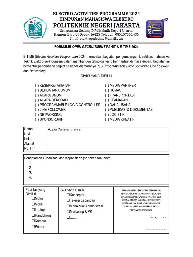 Salin-Form Oprec Etime 2024 | PDF