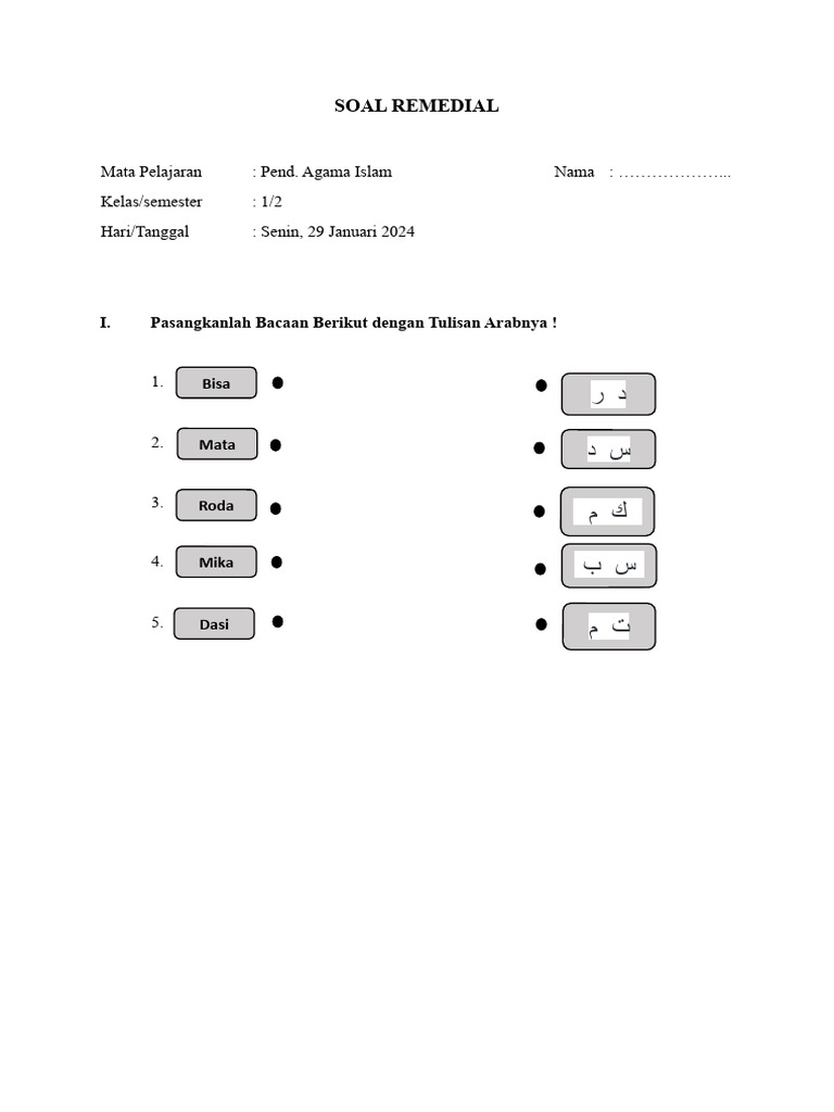 Soal Remedial Kelas 1 | PDF