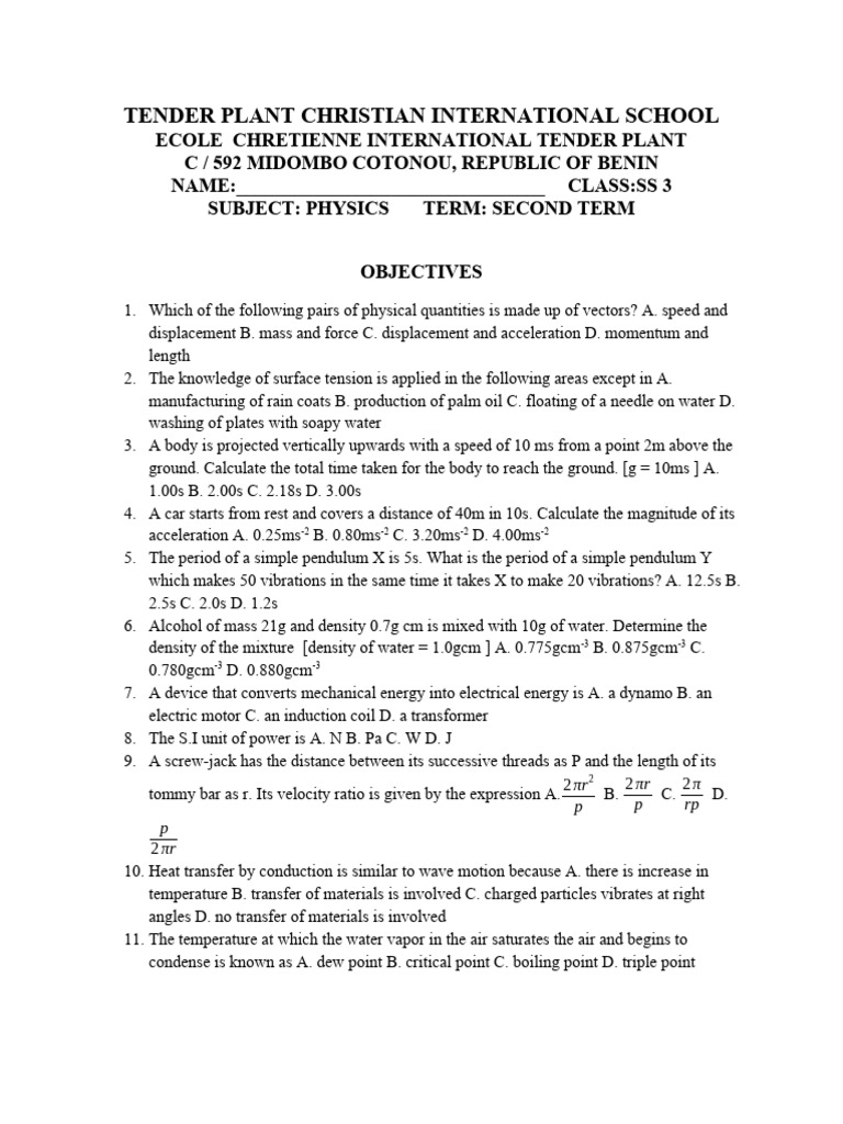 SS3 Physics | PDF | Temperature | Force