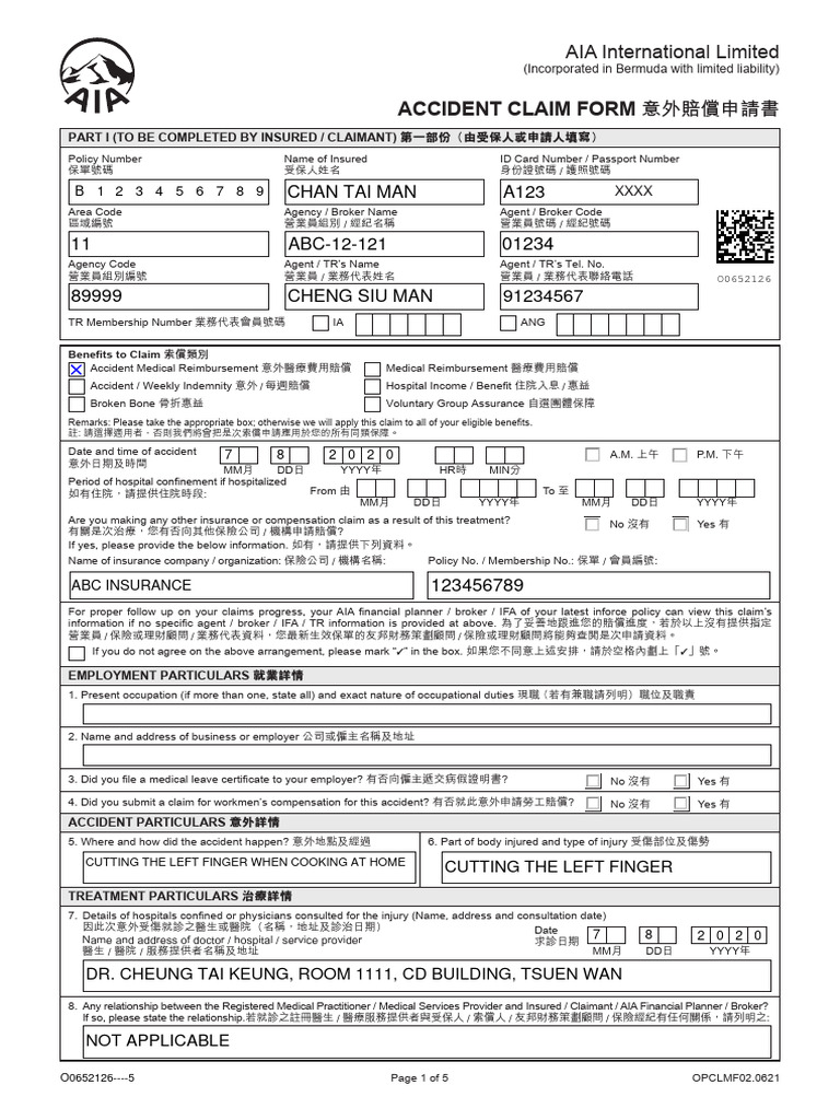 2 Accident Claim Form Sample | PDF | Hiv/Aids | Insurance