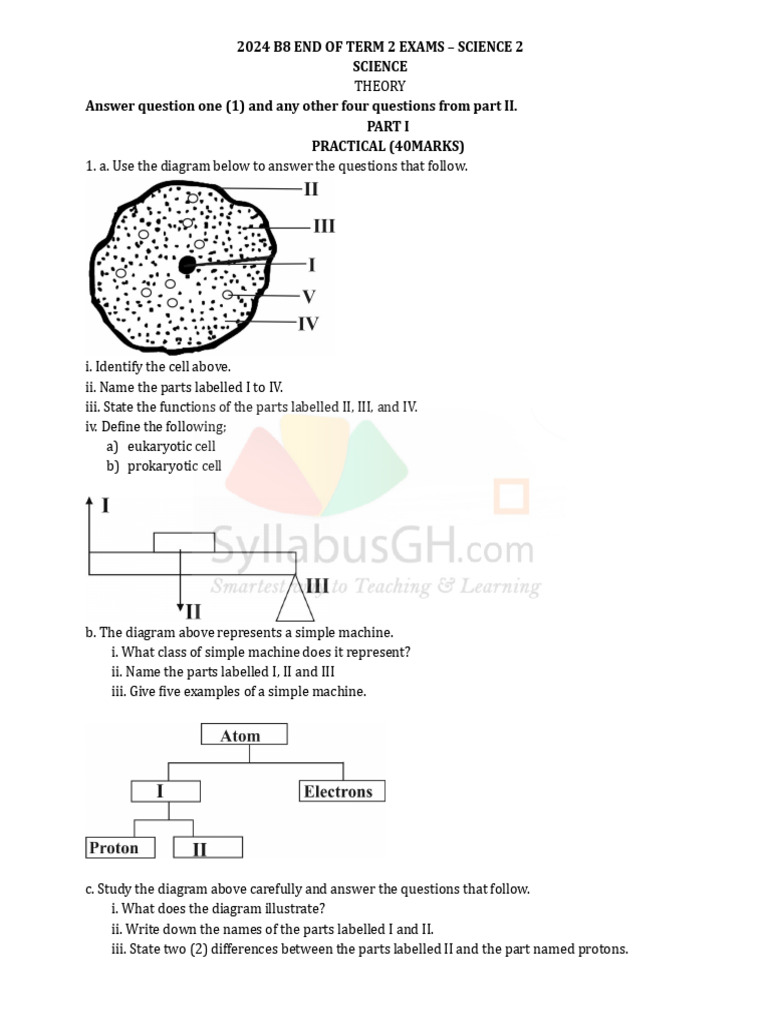 2024 B8 End Of Term 2 Exams - Science 2 | PDF | Cell (Biology) | Eukaryotes