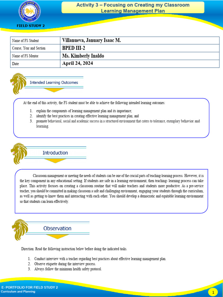 Villanueva, January Isaac - FS2-Act3 | PDF | Classroom Management ...