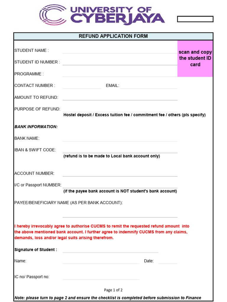 Uoc Refund Form | PDF | Banks | Cheque