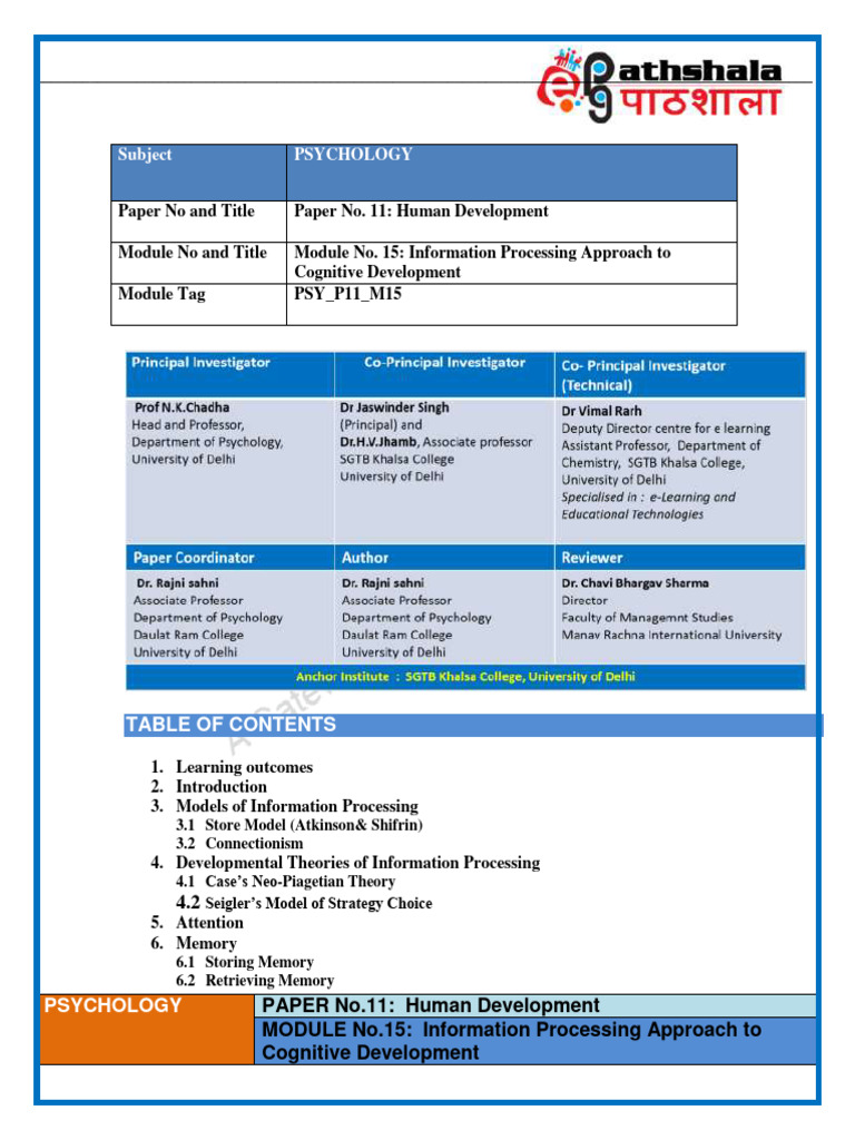 Information Processing in Child Development | PDF | Theory Of Mind | Attention